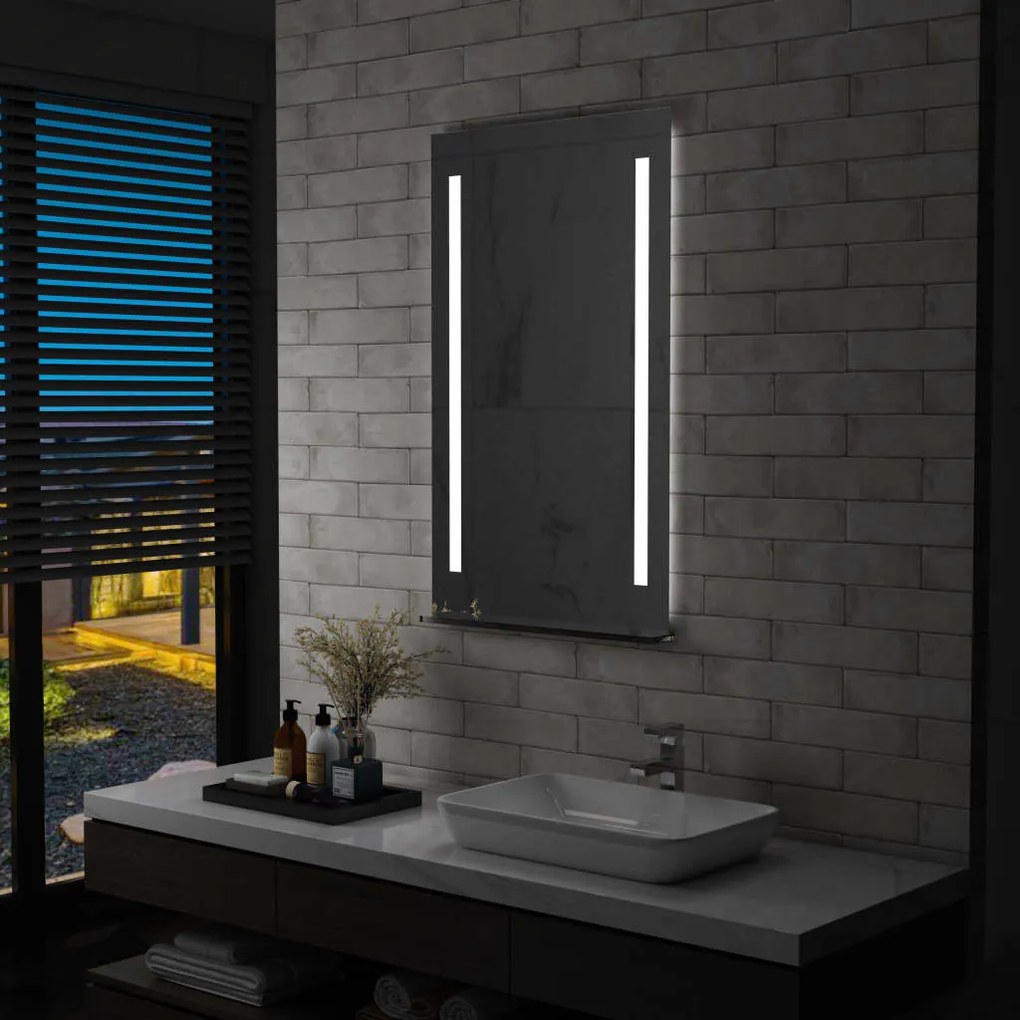 144716 vidaXL Koupelnové nástěnné zrcadlo s LED světlem a policí 60 x 100 cm