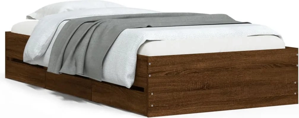 Rám postele se zásuvkami hnědý dub 100x200 cm kompozitní dřevo 3207293