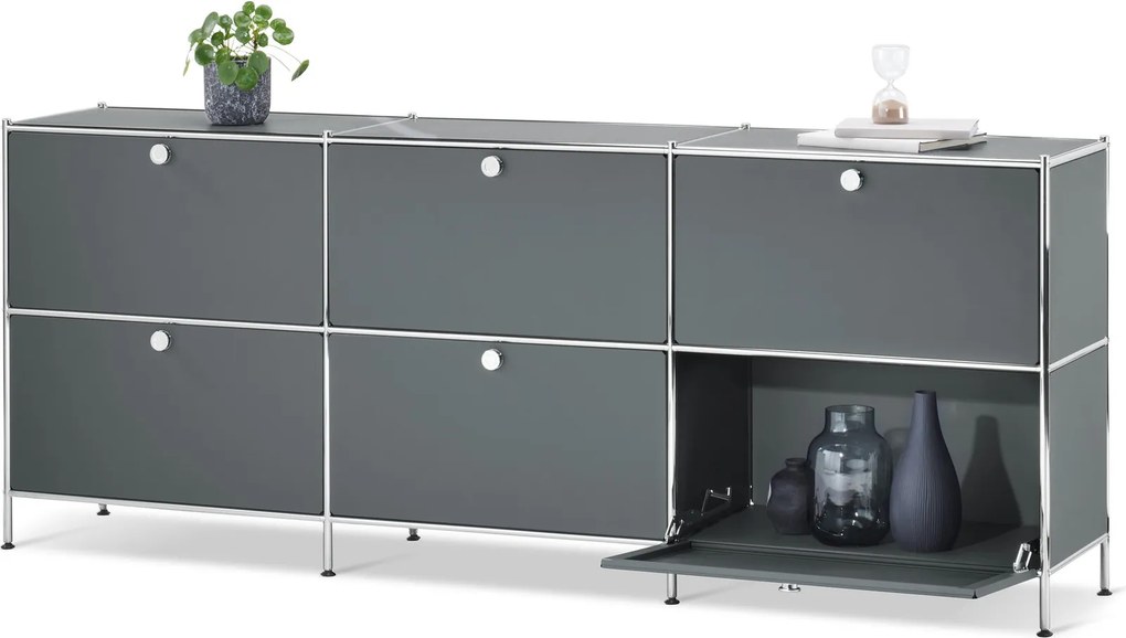 Tchibo - Odkládací skříňka CN3 se 6 výklopnými dvířky, šedá
