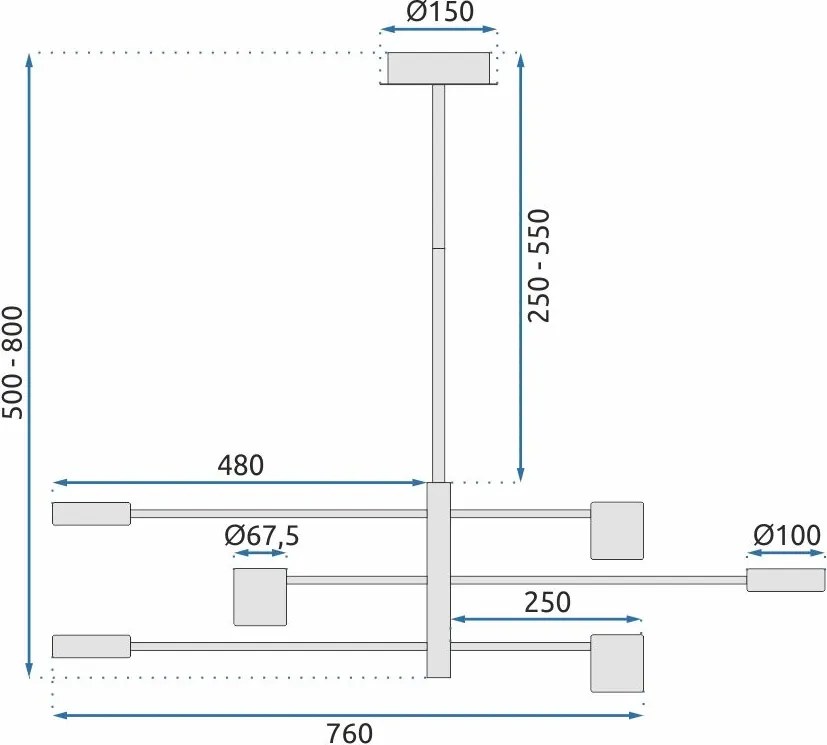 Toolight, LED stropní svítidlo 6x5W APP597-6C, černá, OSW-08565