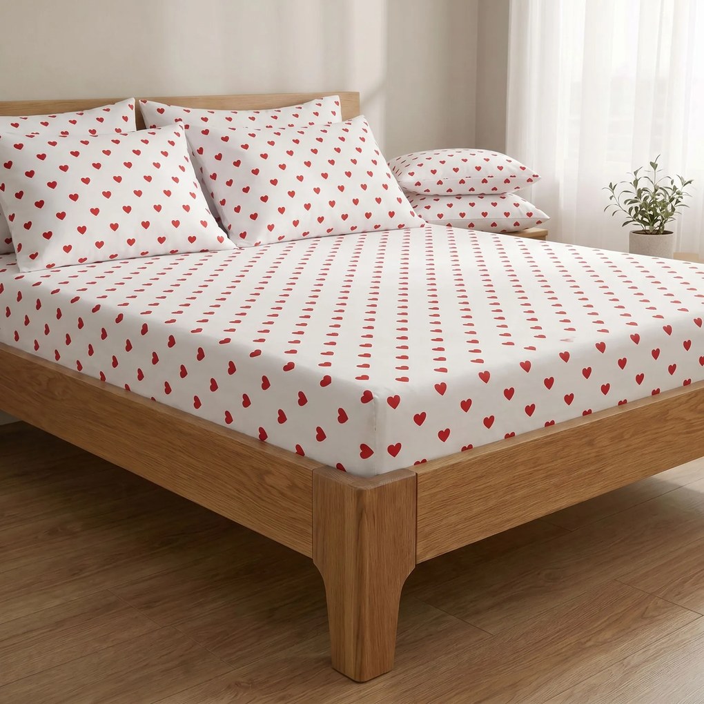 Kvalitex Bavlněné napínací prostěradlo Srdíčka červená 120x200cm