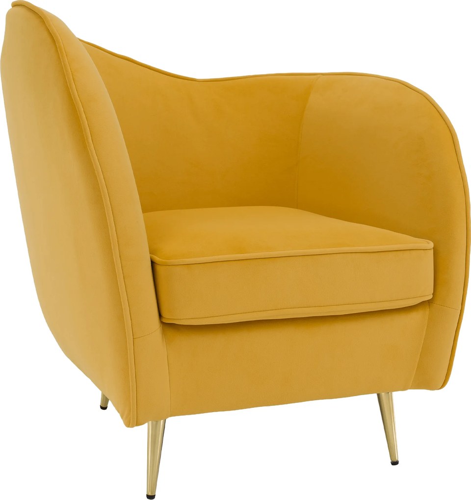 Designové křeslo, žlutá Velvet látka/gold chrom zlatá, EZIO