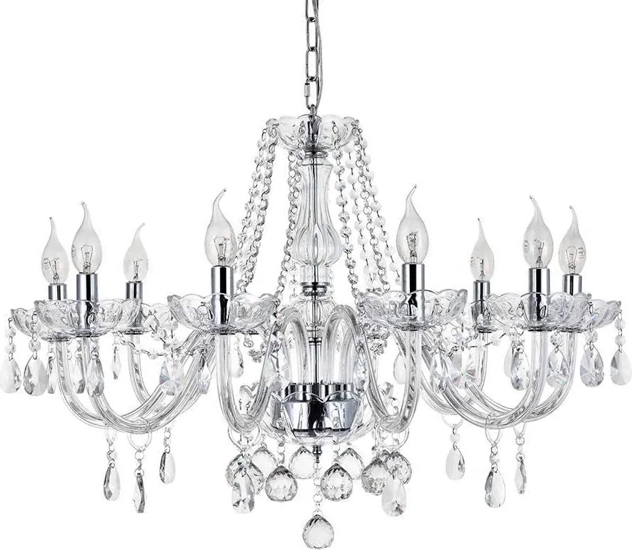 Toolight - Křišťálový závěsný lustr 8xE14 60W, stříbrná, OSW-04600