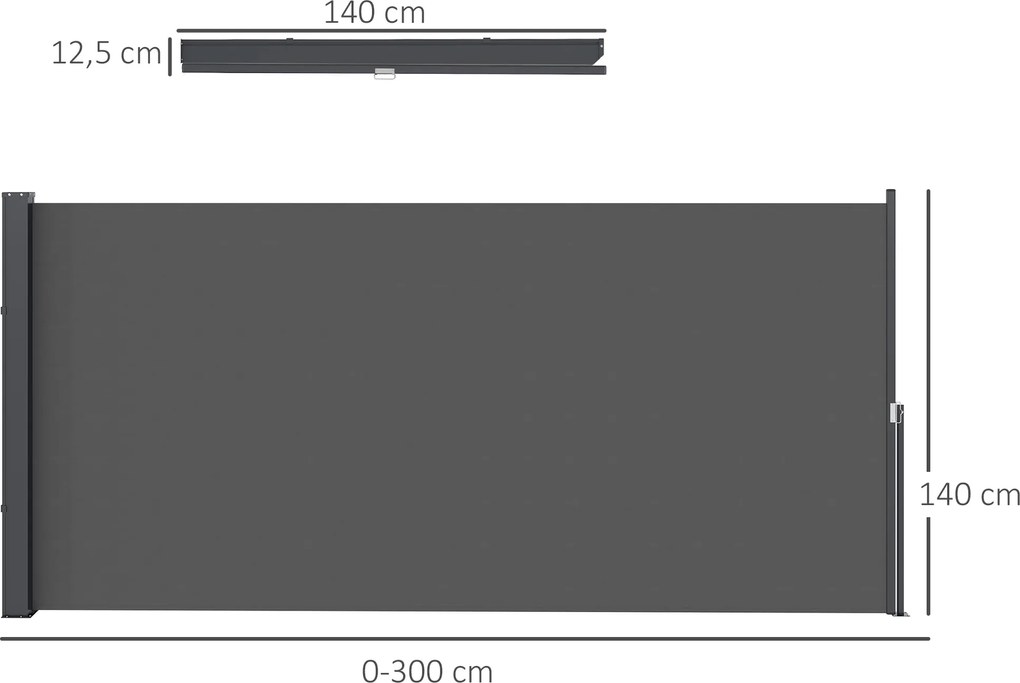 Outsunny Skladací Zahradní Boční Markýza 3m x 1,4m Hliník Polyester Anti-UV Vysokohustotní 180 g/m² Tmavě Šedá | Aosom