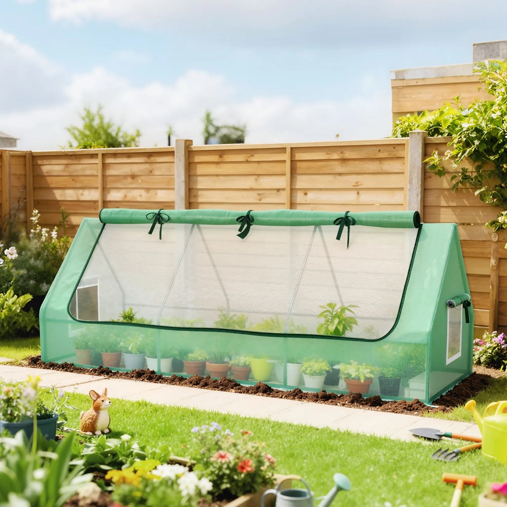 Fóliový skleník Outsunny mini s oknem ze síťoviny, odolný proti UV záření, PE fólie, 240 x 90 cm, ideální pro zahradnictví a pěstování