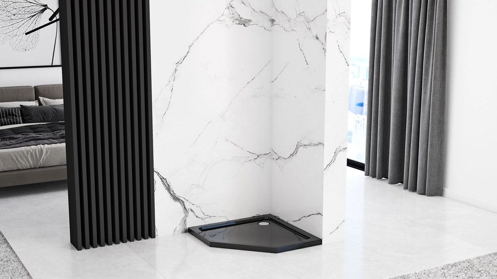 Rea - DIAMOND BLACK pětiúhelníkový sprchový kout 90 x 90 cm, černý matný, čiré sklo, REA-K5622