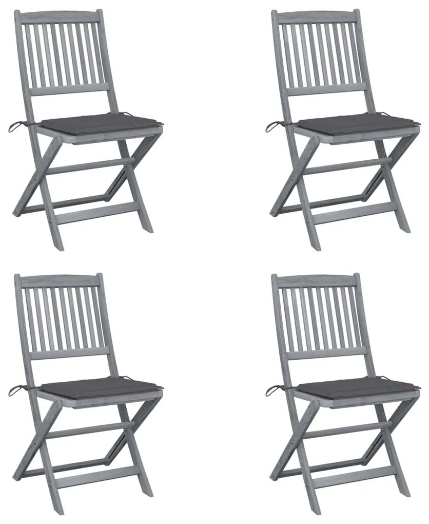 3064563 vidaXL Skládací zahradní židle s poduškami 4 ks masivní akáciové dřevo