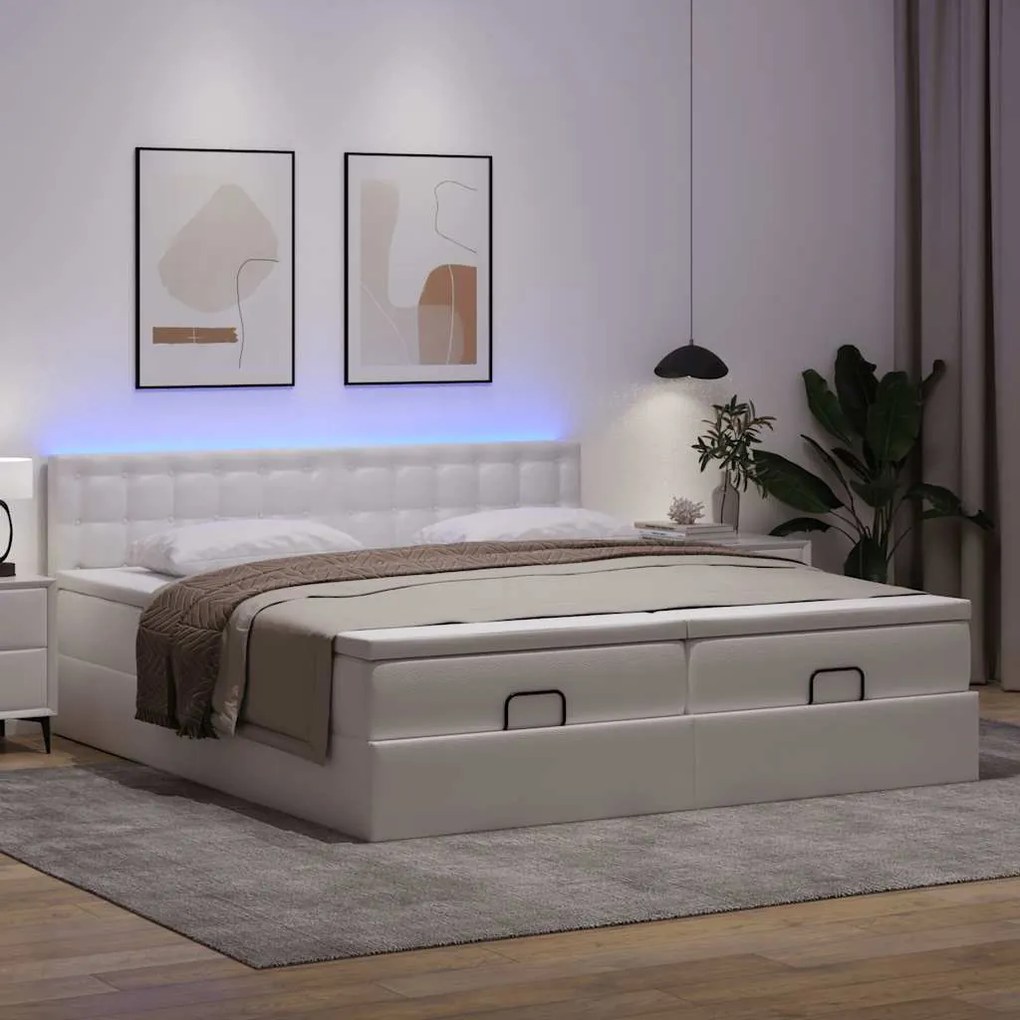 Osmanský rám postele s matrací bílý 160x200cm umělá kůže 3312801