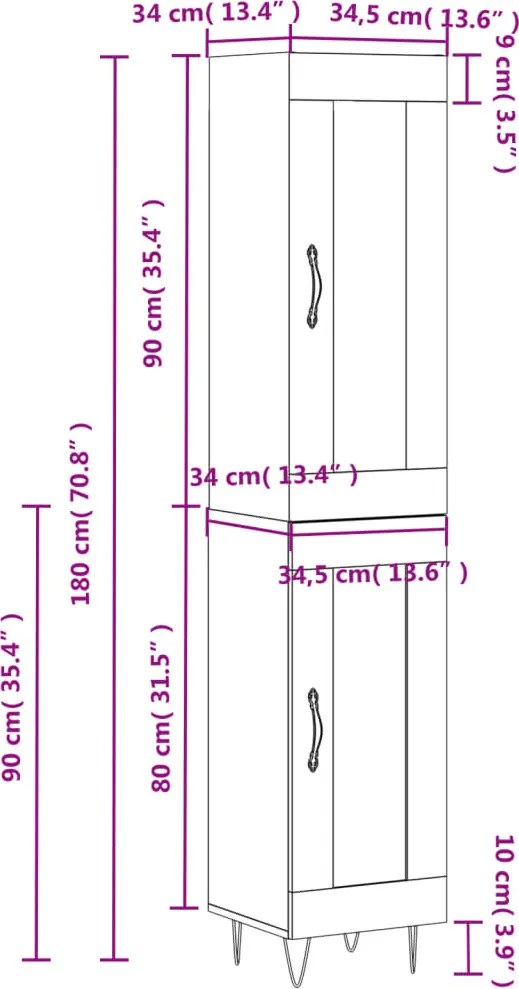 vidaXL Skříň highboard 34,5x34x180 cm kompozit [3199461] Barva: bílá s vysokým leskem