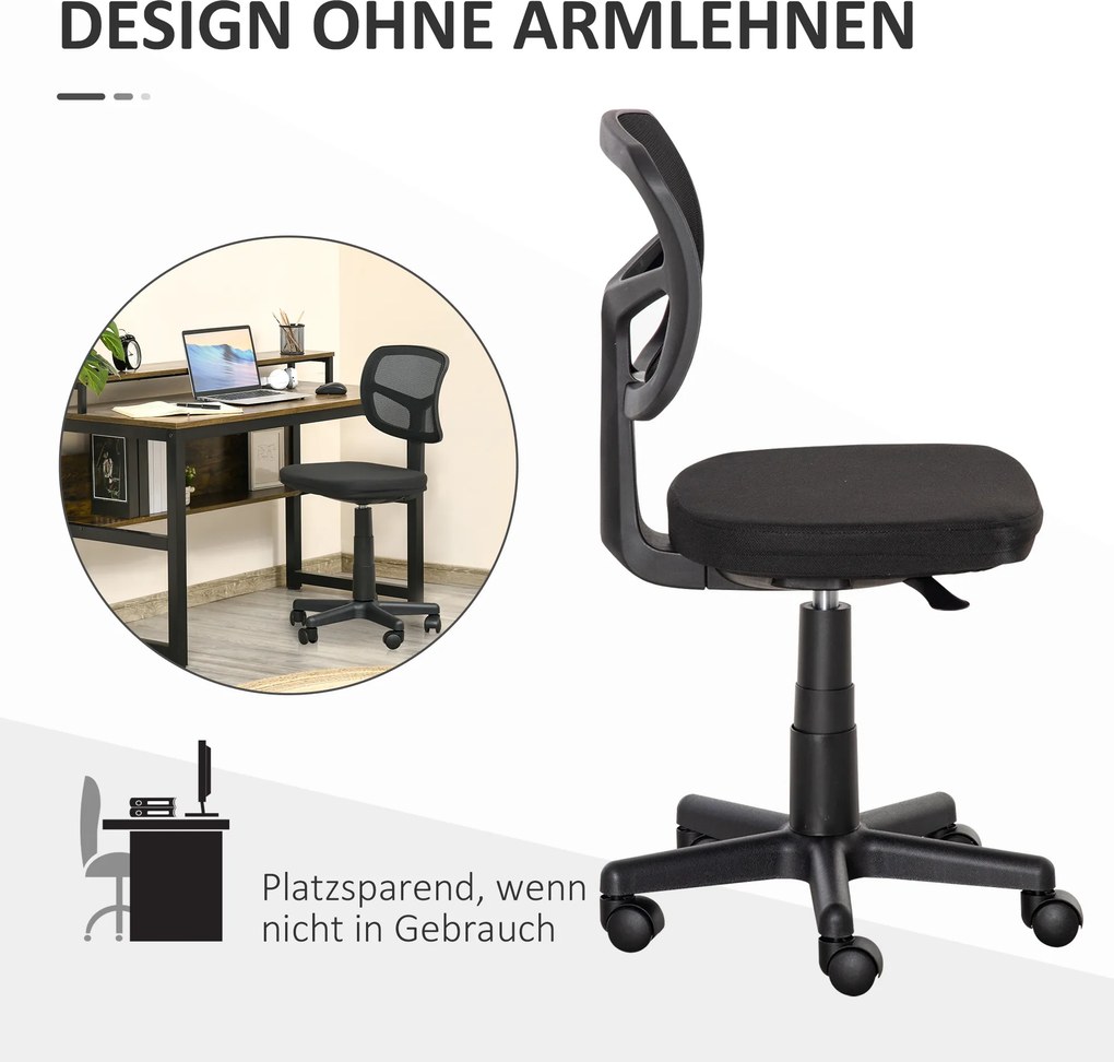 Vinsetto Ergonomická síťová kancelářská židle 360° otočná s nastavovací výškou, prodyšným bederním opěradlem a bezpodmínečnými kolečky 43x48x77,5-89,…