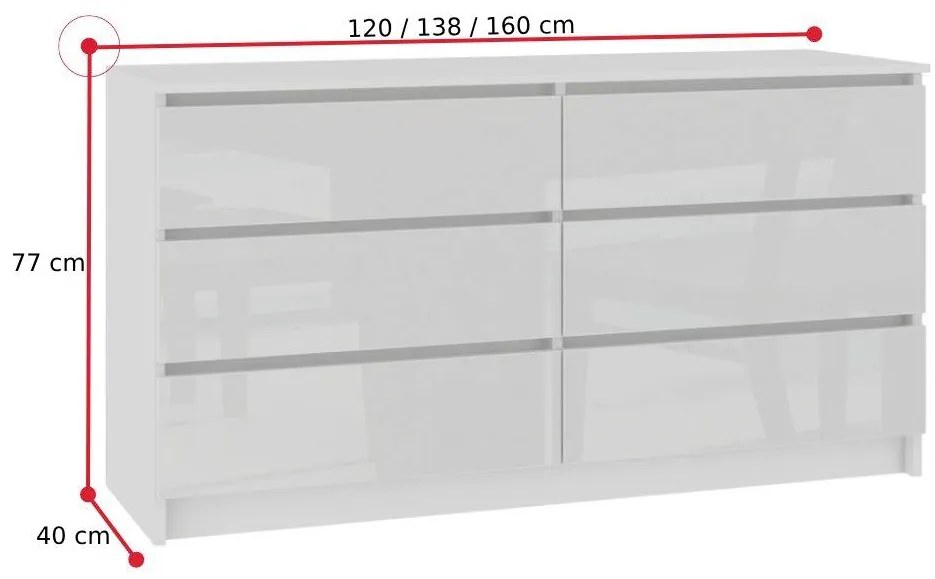Komoda K120 6SZ, 120x77x40, bílá