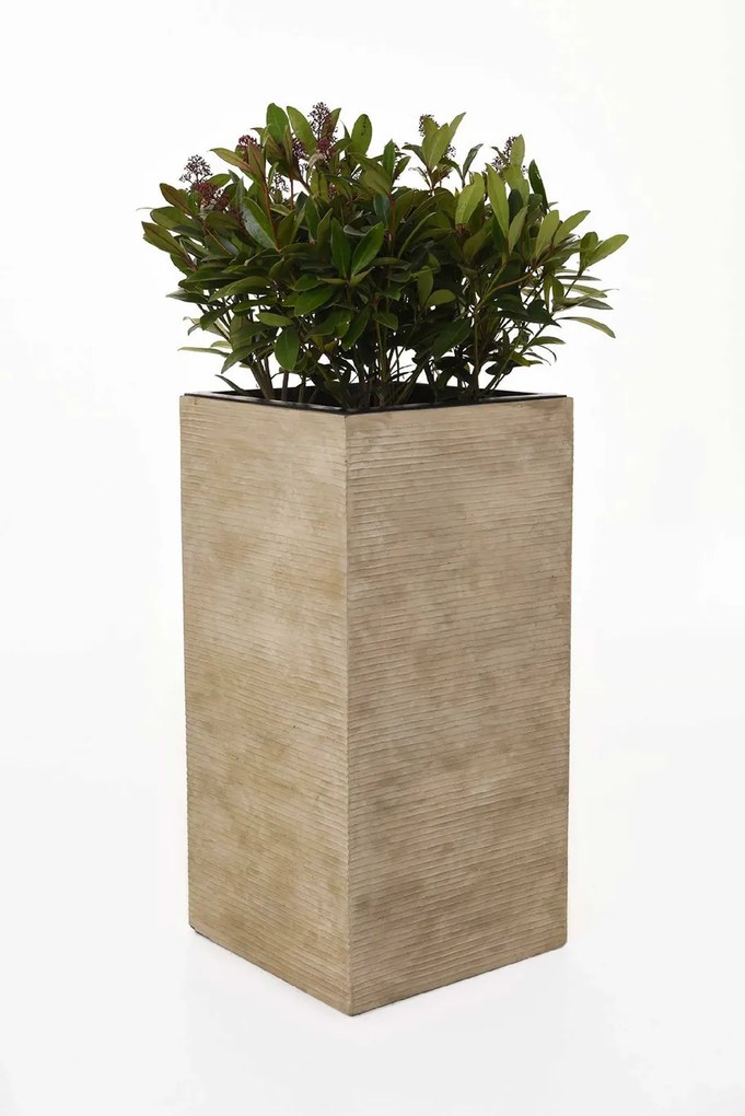 Vysoký květináč BLOCK, sklolaminát, výška 80 cm, béžová řádky