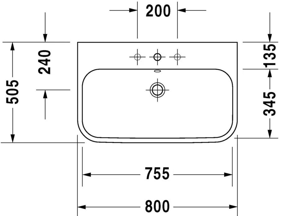 Duravit Happy D.2 - Broušené umyvadlo, 1 otvor pro armaturu propíchnutý, 800 x 505 mm, bílé 2318800027