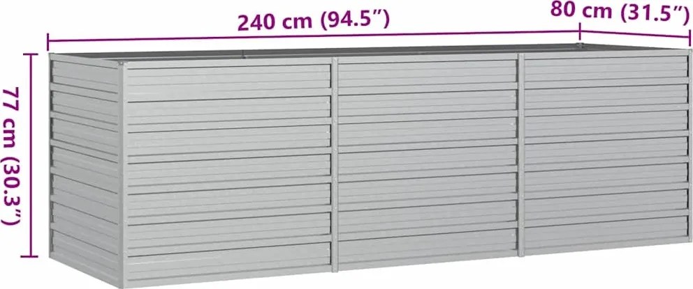 vidaXL Zahradní vyvýšený záhon 240x80x77 cm pozinkovaná ocel [316886] Barva: Stříbrná