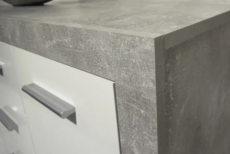 Komoda Stone 152 cm, beton/bílá