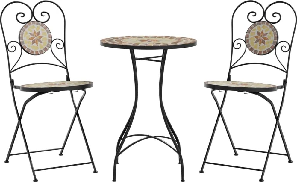 Mozaikový bistro set terakotový a bílý železo a keramika 3216356