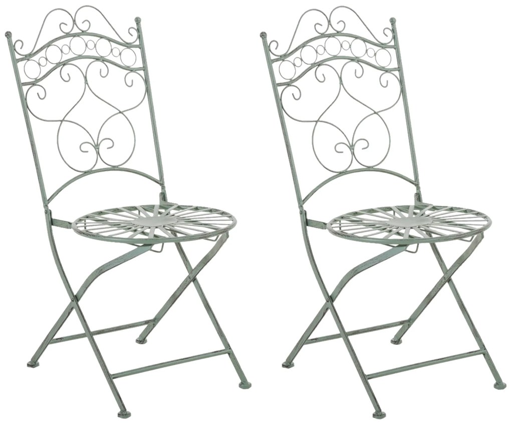 Kovová židle skládací Indra (SET 2 ks) - Zelená antik