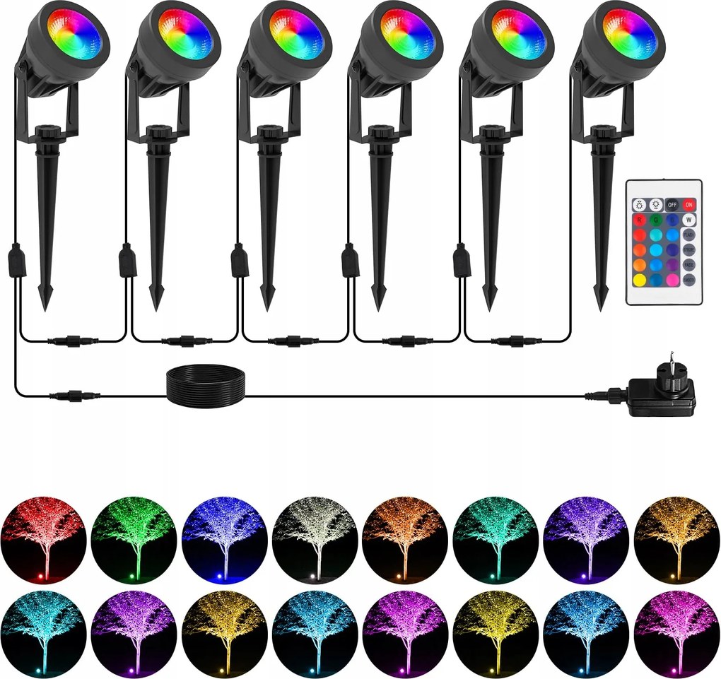 T-sunus Led zahradní reflektor Rgb IP65 Vodotěsný 6 Kusů