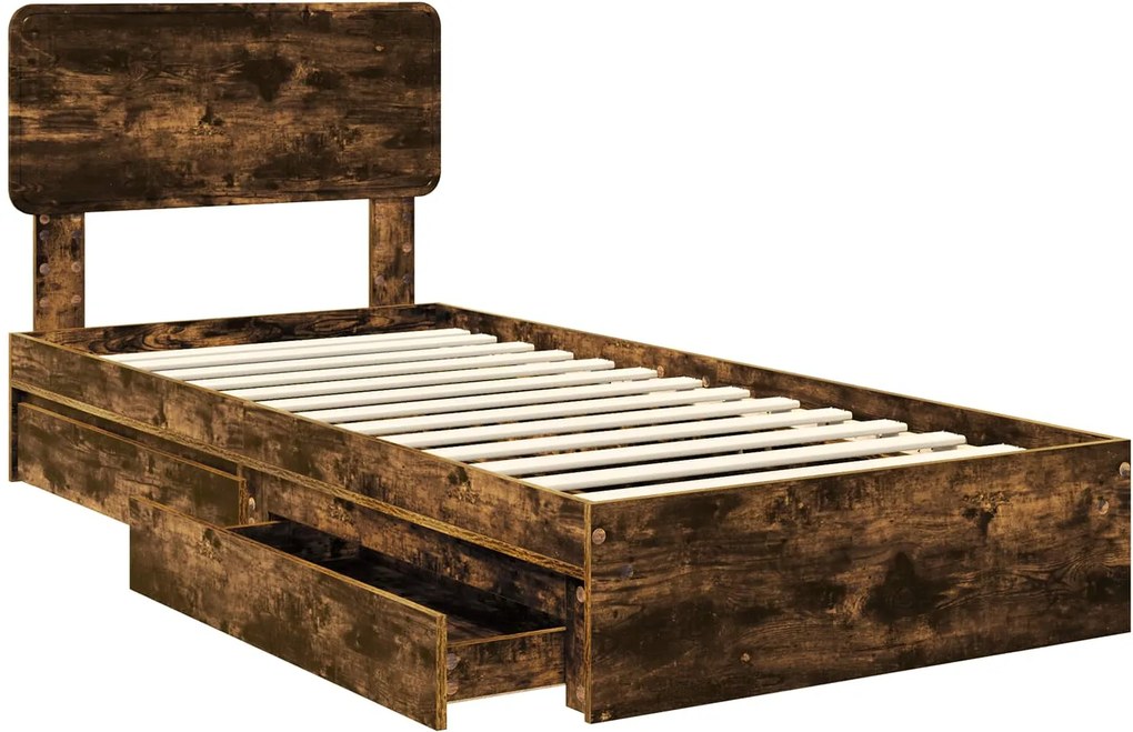Postel s úložným prostorem se zásuvkou Kouřový dub 90 x 190 cm 3412322
