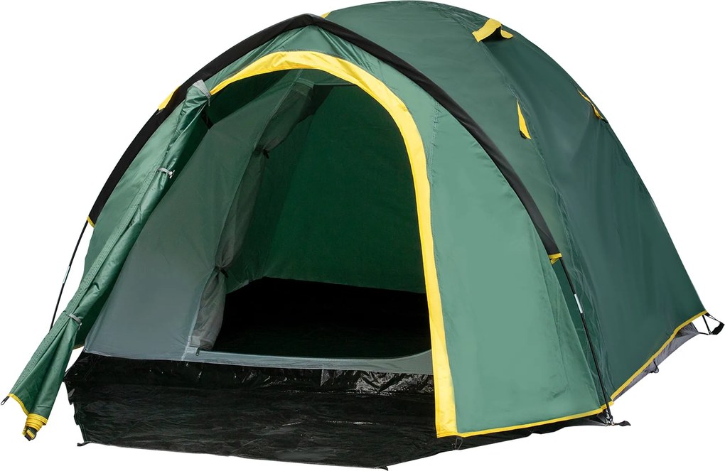 Outsunny Stan pro 2 osoby 190T s kolíky, kupolovitý stan, sklolaminát, polyester, Zelená+Žlutá 325 x 183 x 130 cm | Aosom