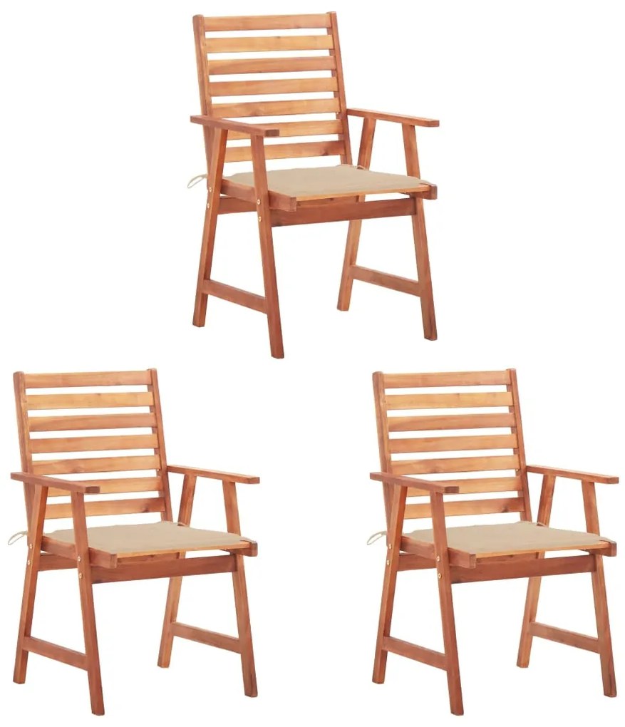 3064350 vidaXL Zahradní jídelní židle s poduškami 3 ks masivní akáciové dřevo
