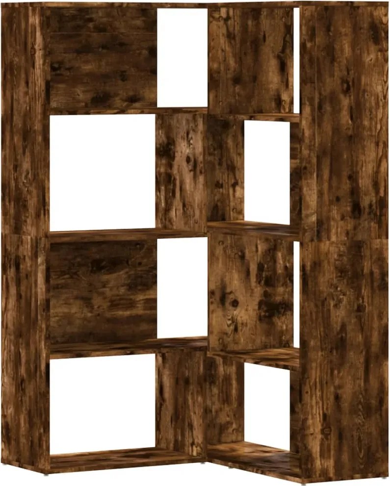 Rohová knihovna 4patrová kouřový dub 85 x 85 x 140 cm kompozit 3307814