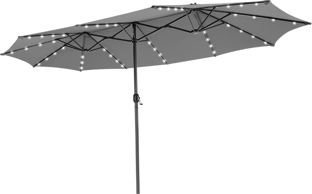 Costway 470 cm velký dvojitý deštník na terasu s 48 solárními LED světly
