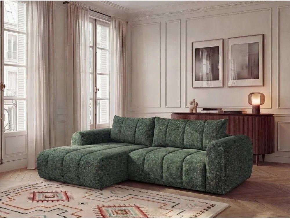 Tmavě zelená rohová pohovka (levý roh/s lenoškou) Nesty – Bobochic Paris