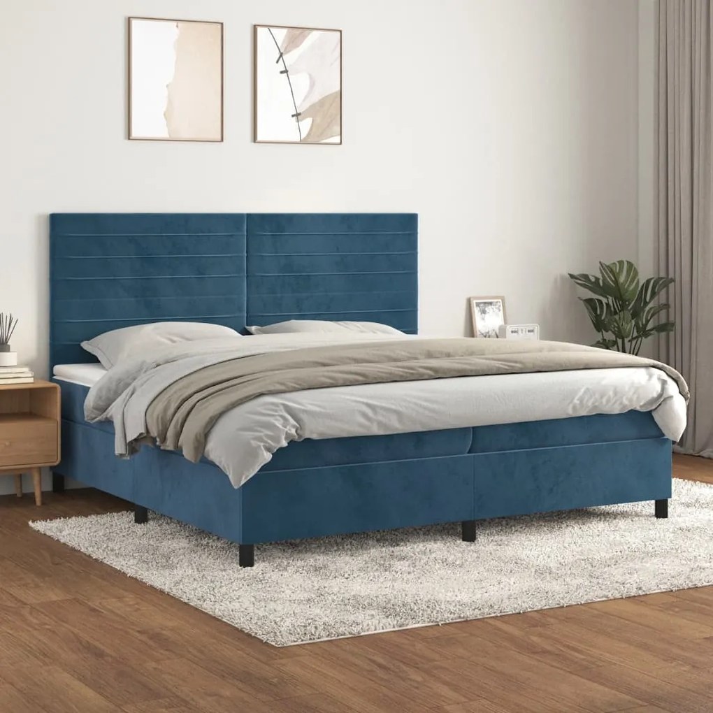 Box spring postel s matrací tmavě modrá 200x200 cm samet