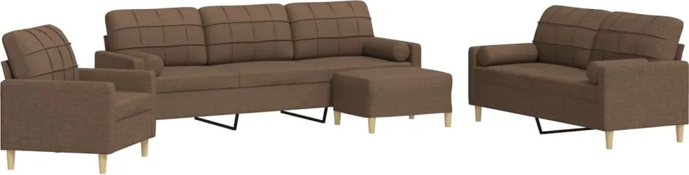 4dílná sedací souprava s podnožkou a polštáři hnědá textil 3278314
