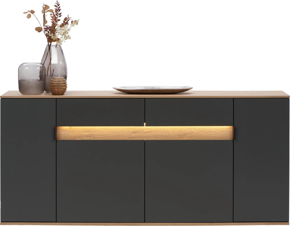 XXXLutz ŠIROKÁ KOMODA, antracitová, barvy dubu, 180,6/82/42 cm Dieter Knoll - Šuplíkové komody - 001770000702