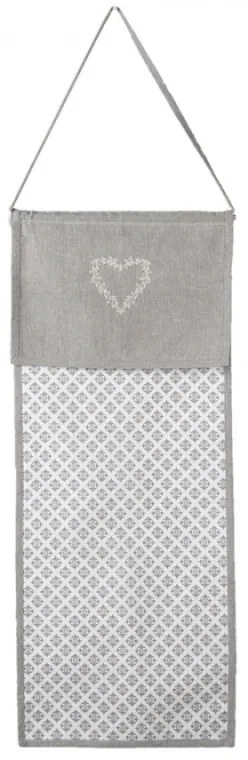 Šedý bavlněný závěsný kapsář se srdíčkem Lovely Heart – 28x1x68 cm