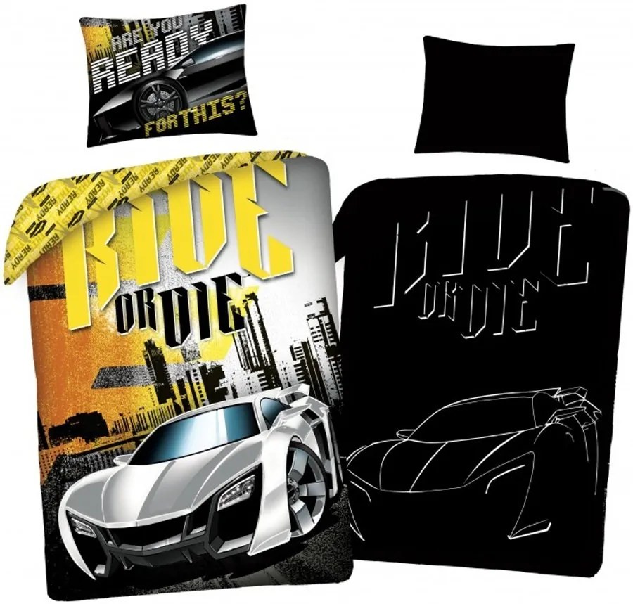 Bavlněné ložní povlečení Rychle a zběsile - Fast &amp; Furious - se svítícím efektem - 100% bavlna - 70 x 90 cm + 140 x 200 cm