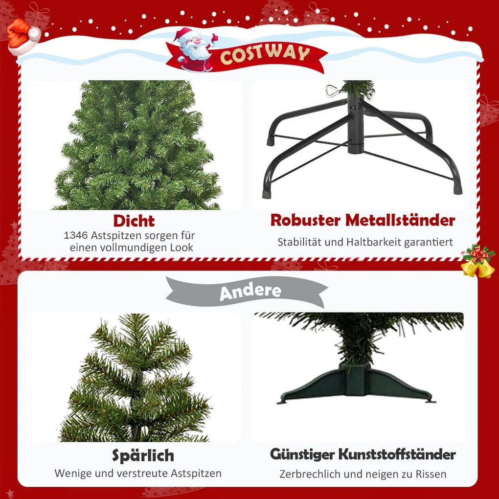 Costway 230 cm Umělý vánoční stromek s kovovým stojanem Christmas Tree Green