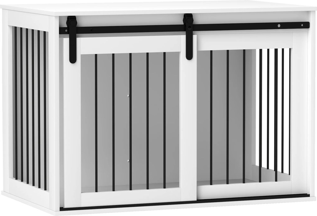 Domácí klec pro psy PawHut, uzamykatelná bouda pro psy s vchodem, box pro psy s posuvnými dveřmi, bouda pro velké psy do 30 kg, bílá, 98 x 58 x 61 cm…
