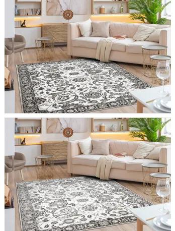 koberec MATEO 8037/944 Moderní rám, květiny strukturální šedá / béž velikost 280x370 cm | krásné koberce cz