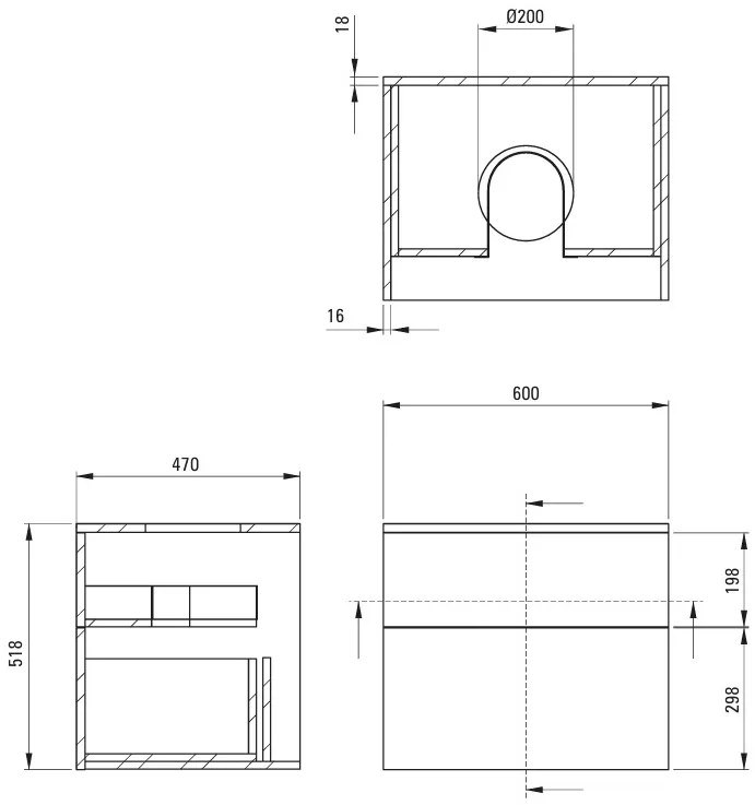 Deante Prizma, závěsná skříňka s pultovou deskou 600x470x520 mm, kašmír matný, DEA-SDI_KB61