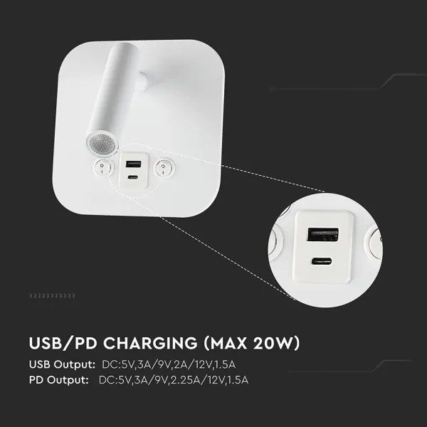 LED Nástěnné bodové svítidlo s USB portem LED/8W/230V 3000K bílá