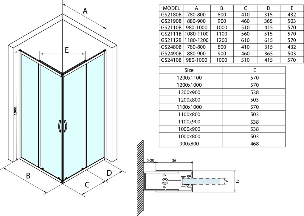 Gelco SIGMA SIMPLY BLACK obdélníkový sprchový kout 110 x 80 x 190 cm L/P varianta rohový vstup černý čiré sklo GS2111B-04