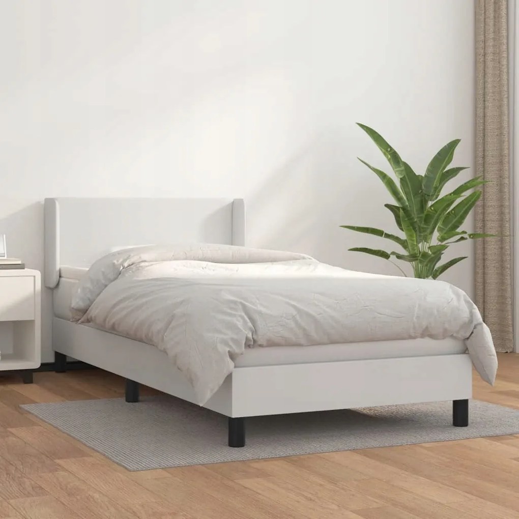 Box Spring Postel S Matrací Umělá Kůže Bílá Hladký design 90 x 190 cm