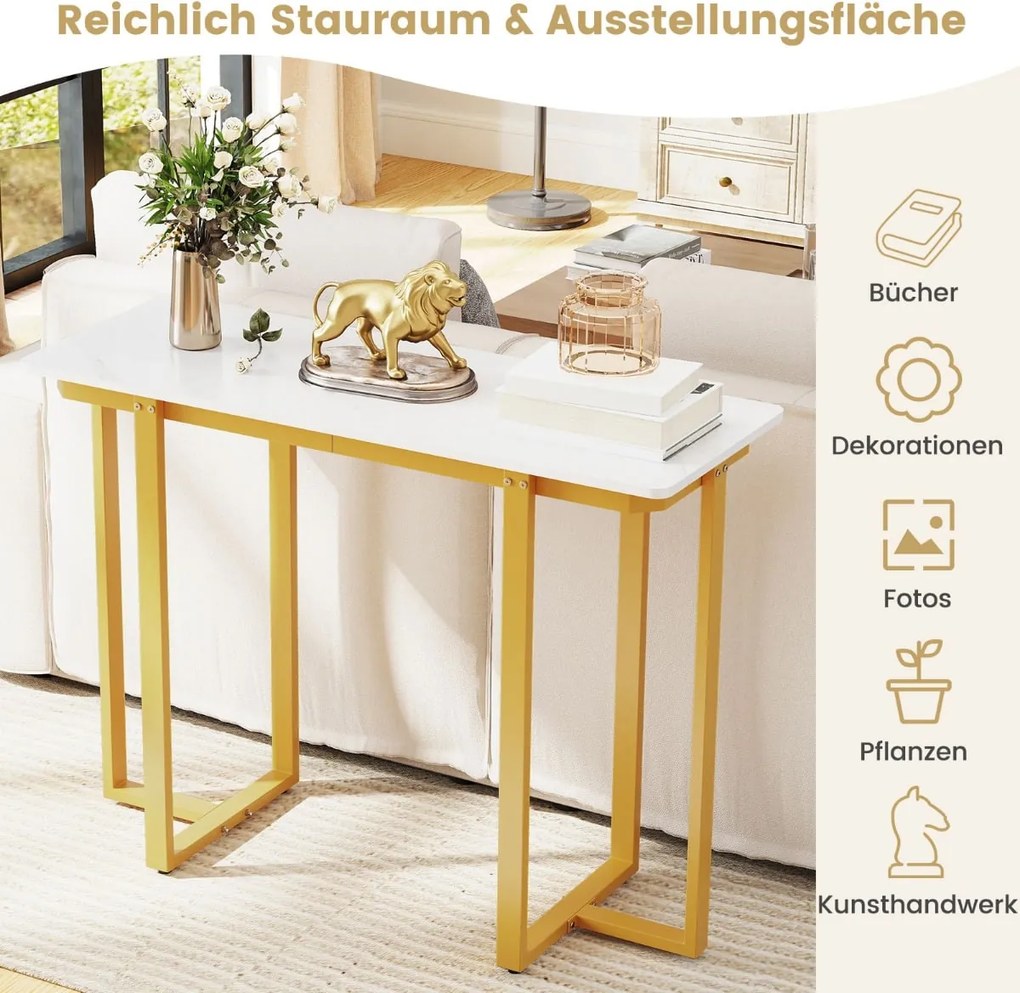 Costway Konzolový stůl úzký moderní s mramorovým vzhledem – 107 × 40 × 79,5 cm