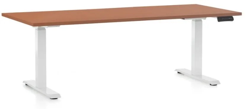 Výškově nastavitelný stůl OfficeTech C, 180 x 80 cm, bílá podnož, třešeň