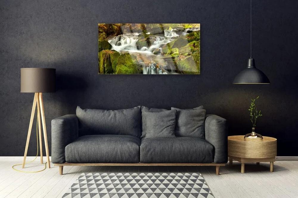 akrylový obraz Vodopád Skály Příroda 100x50 cm