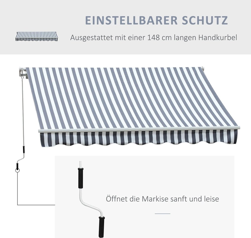 Markýza se sklopným ramenem markýza ochrana proti slunci ruční klika balkon hliník šedá bílá 2,95 x 2,45 m