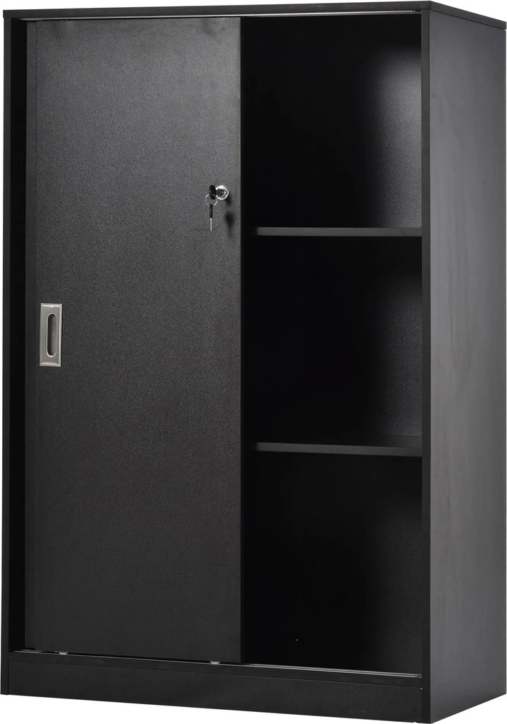 HOMCOM Zamykatelný kancelářský skříň s posuvnými dveřmi rozměry 80Š x 40H x 120V cm 2 police Dřevotříska Černá