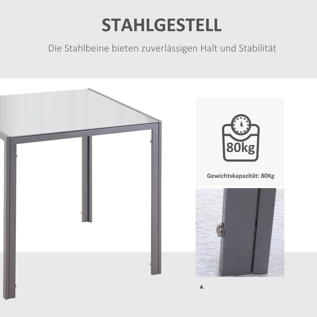 Jídelní stůl HOMCOM Jídelní čtvercový stůl pro 4 osoby, obývací stůl s deskou z tvrzeného skla, moderní do kuchyně a jídelny v šedé barvě |