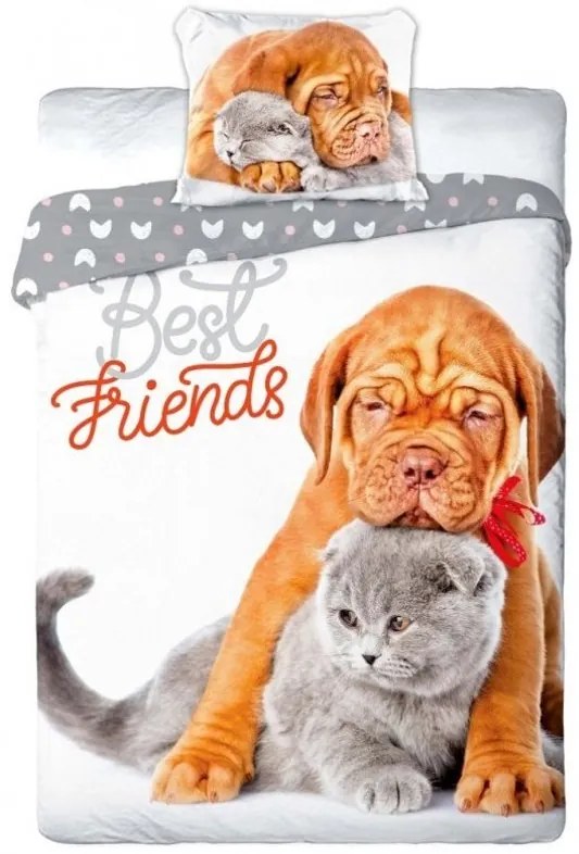 Ložní povlečení pes a kočka - Best Friends - 100% bavlna - 70x90 cm + 140x200 cm