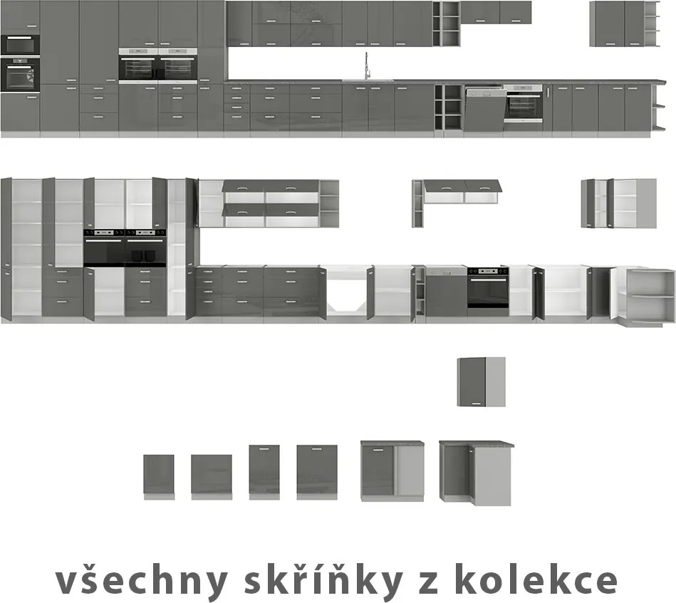 GREY gr | vysoká skříňka 60 LO-210 2F na vestavnou lednici | 60 cm | světle šedá/tmavě šedá lesk