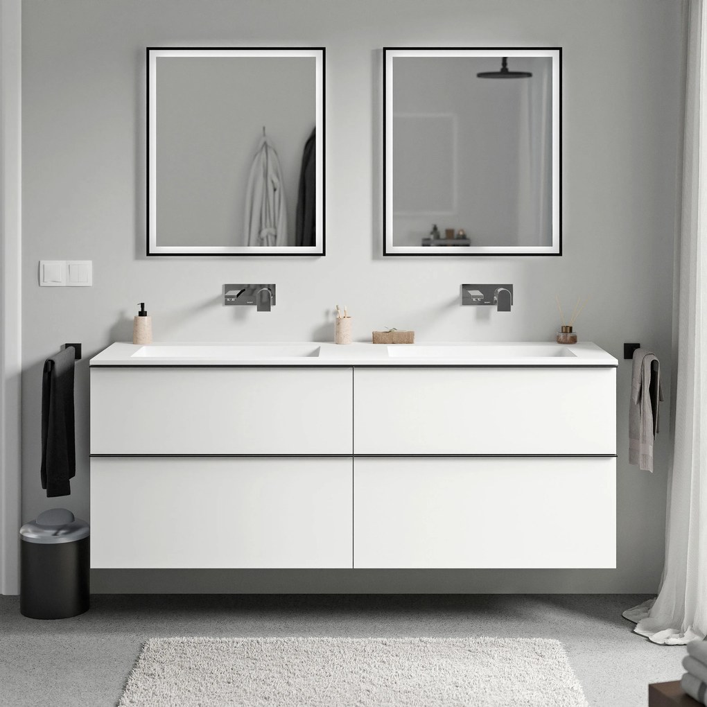 Koupelnová skříňka LAVOA 160 cm s umyvadlem z minerálního odlitku BRUXELLES - možnost volby barvy