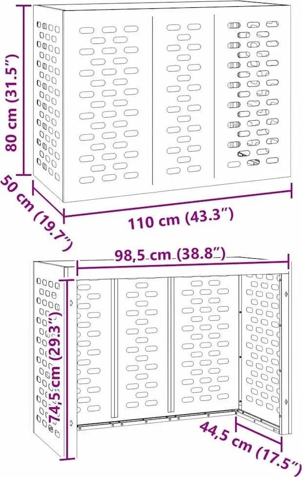 vidaXL Ochrana klimatizace Stříbrná 110 x 50 x 80 cm Pozinkovaná ocel [865909]